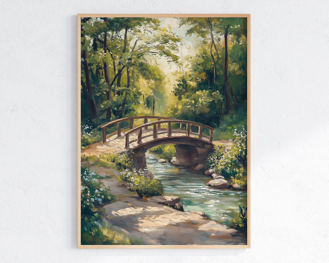 Wooden Bridge Forest Print: Rustic Cottagecore Landscape (digital ...