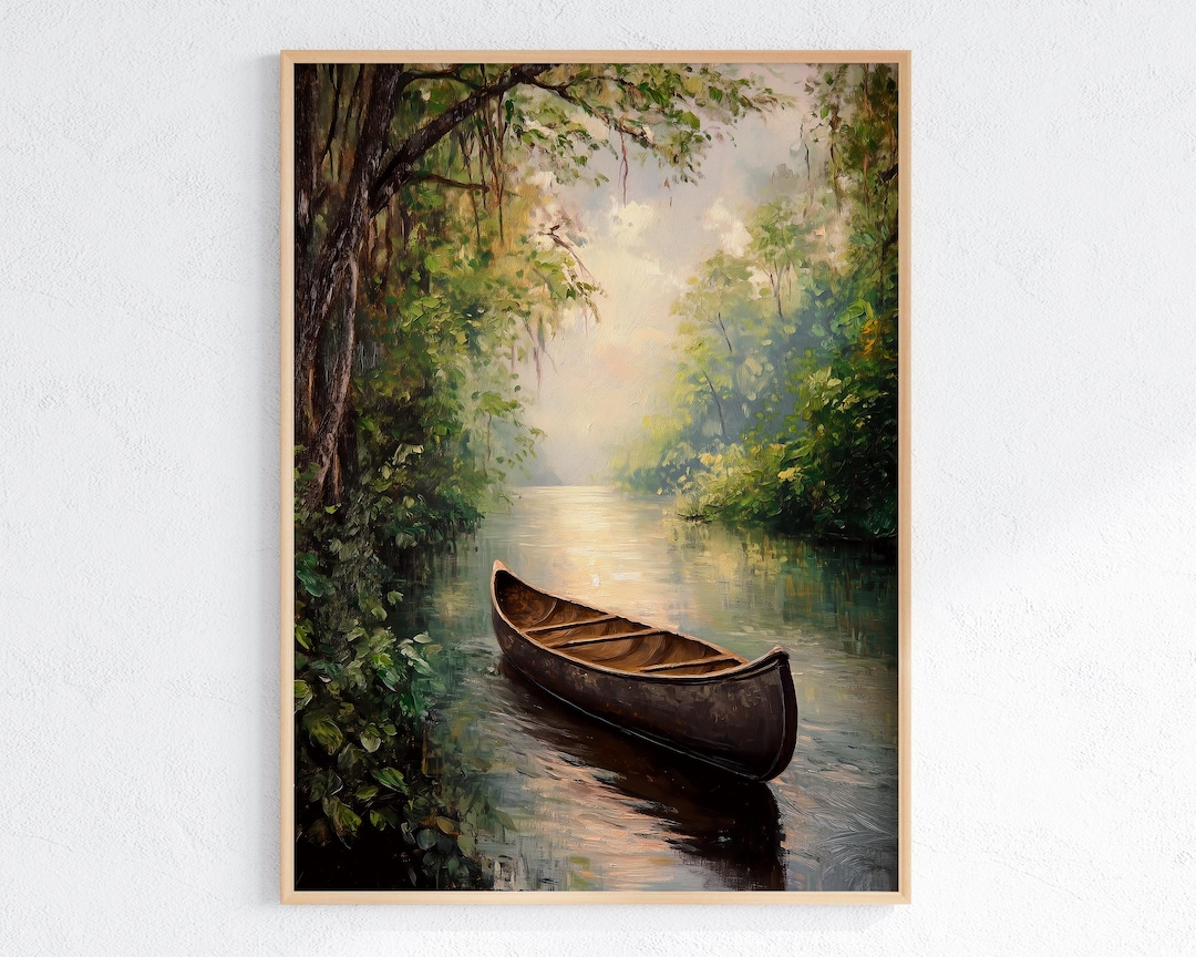Rustic Canoe Printable – Tranquil River Wall Art – Nature Digital ...