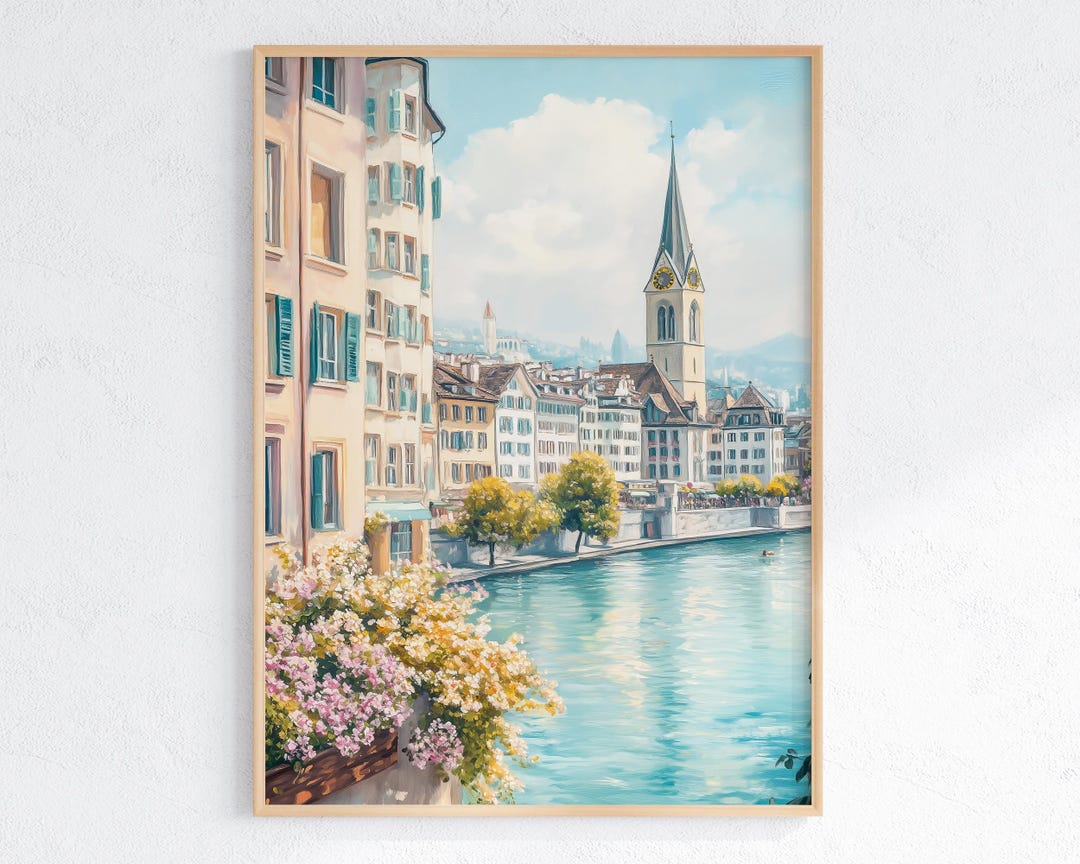 Zurich Switzerland Art Print: European Cityscape Painting (digital ...