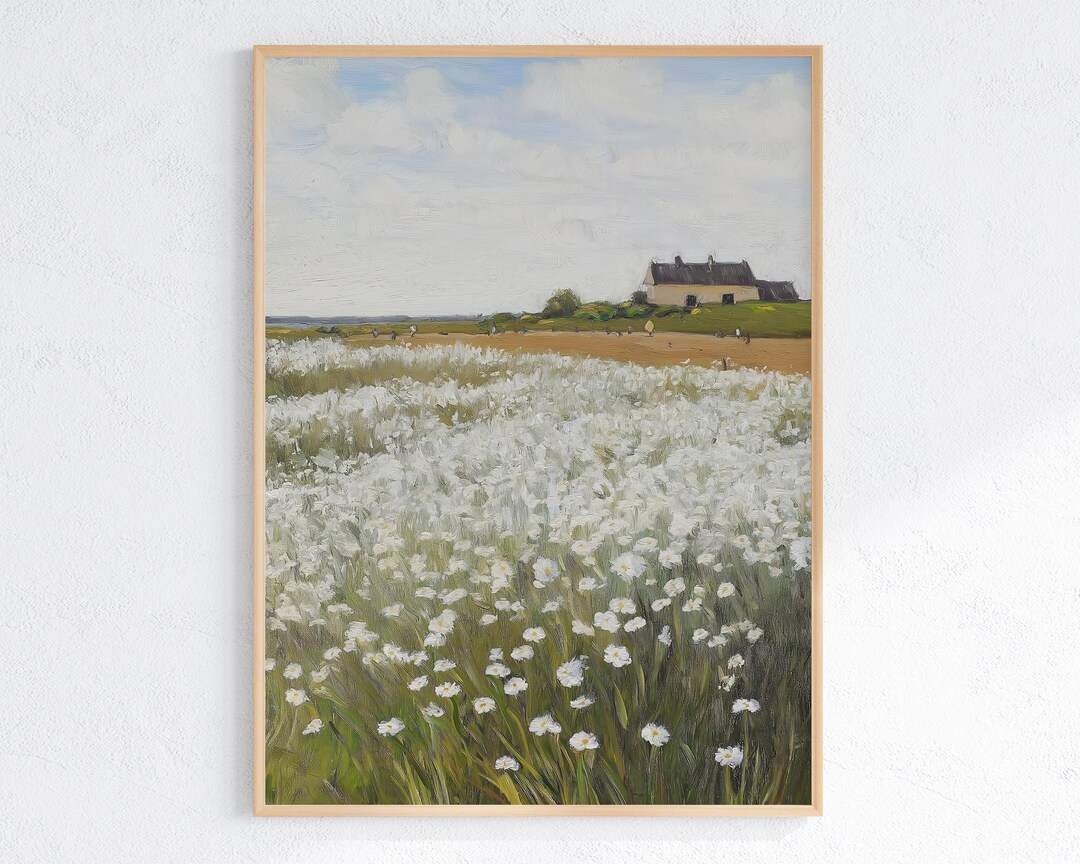 Cottagecore Wildflower Meadow Print: Vintage Farmhouse Landscape ...