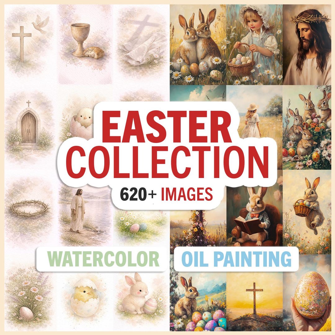 Easter Wall Decor Bundle, 620+ Printable Christian Watercolor & Oil ...