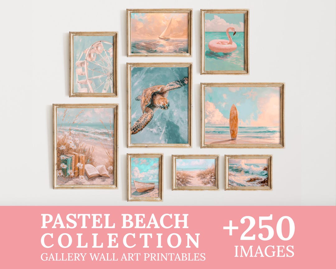 Printable Vintage Pastel Beach Prints, Coastal Wall Art Prints, Beachy ...