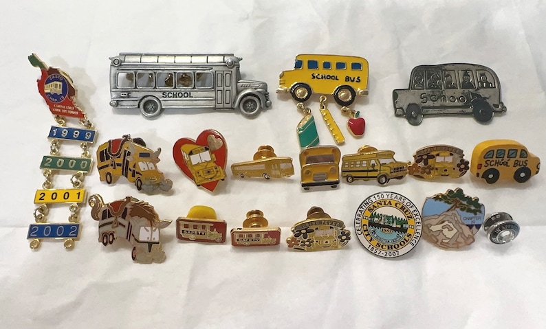 Lot of 18 Vintage School Bus Education Brooch Pin Metal Enamel Lapel ...