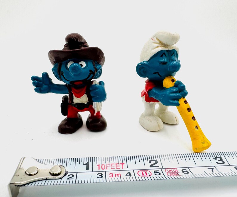 Vintage Smurfs Figurine Set | Cowboy & Flautist, Peyo 1978-1981 - Etsy