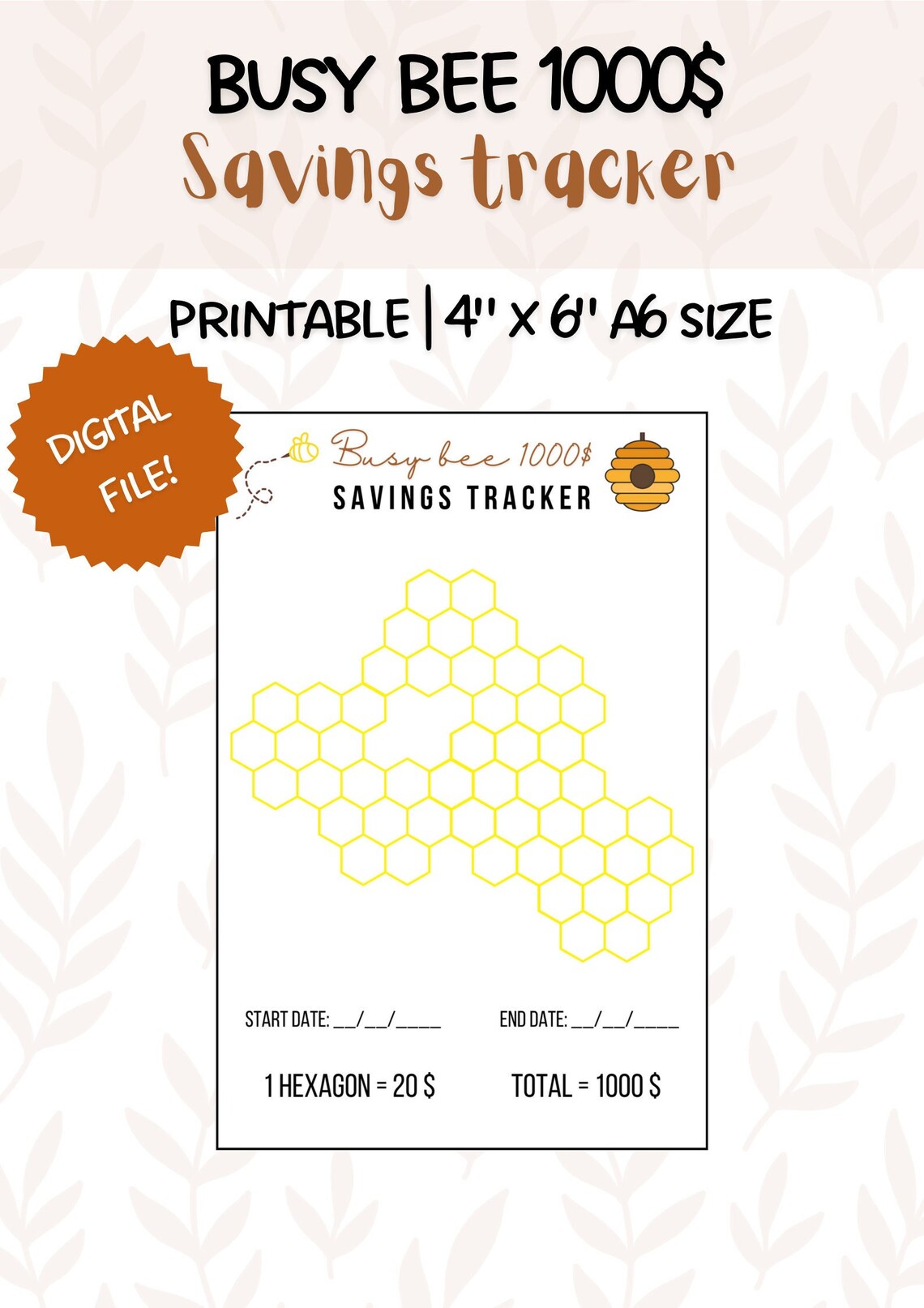 Busy Bee 1000 USD Savings Challenge, A6 Savings Tracker Printable, Easy ...