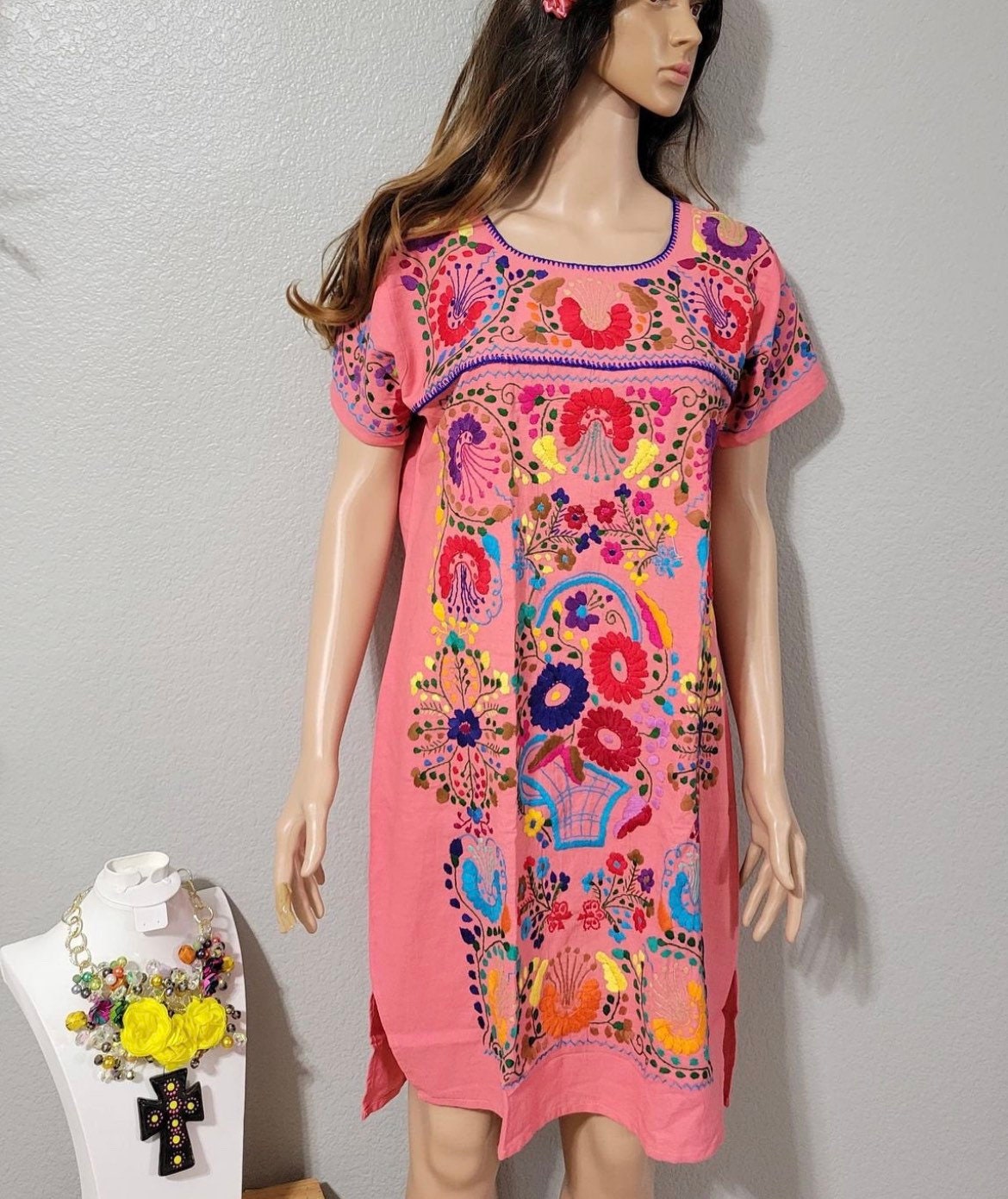 Mexican Coconut Dress. Floral Dress Hand Embroidered. Mexican - Etsy
