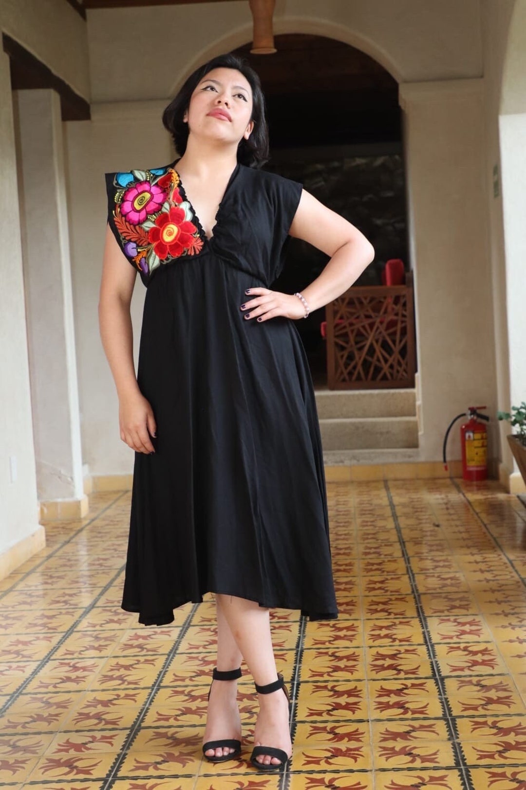 Beautiful Mexican Artisan Colibri Dress. Mexican Floral Embroidered ...