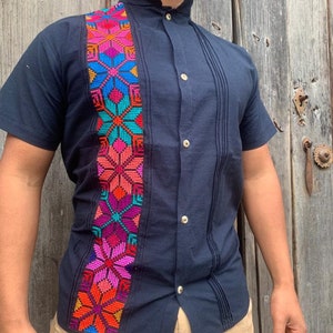 Floral Embroidered Mexican Guayabera. Traditional Manta Shirt for Men ...
