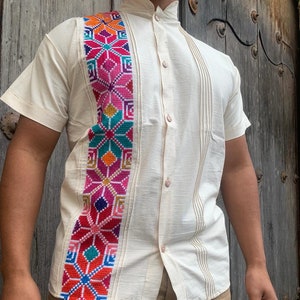 Floral Embroidered Mexican Guayabera. Traditional Manta Shirt for Men ...