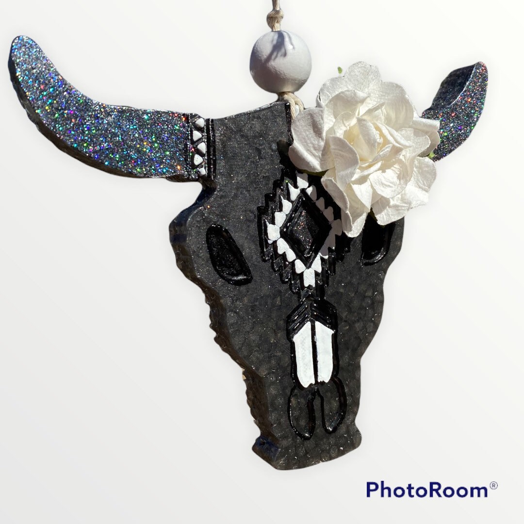 Aztec Bull Skull Freshie With Flower - Etsy