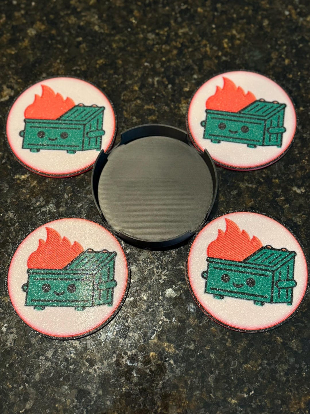 Dumpster Fire 3D Printed Drink Coaster Set | Funny Office Decor | Party ...