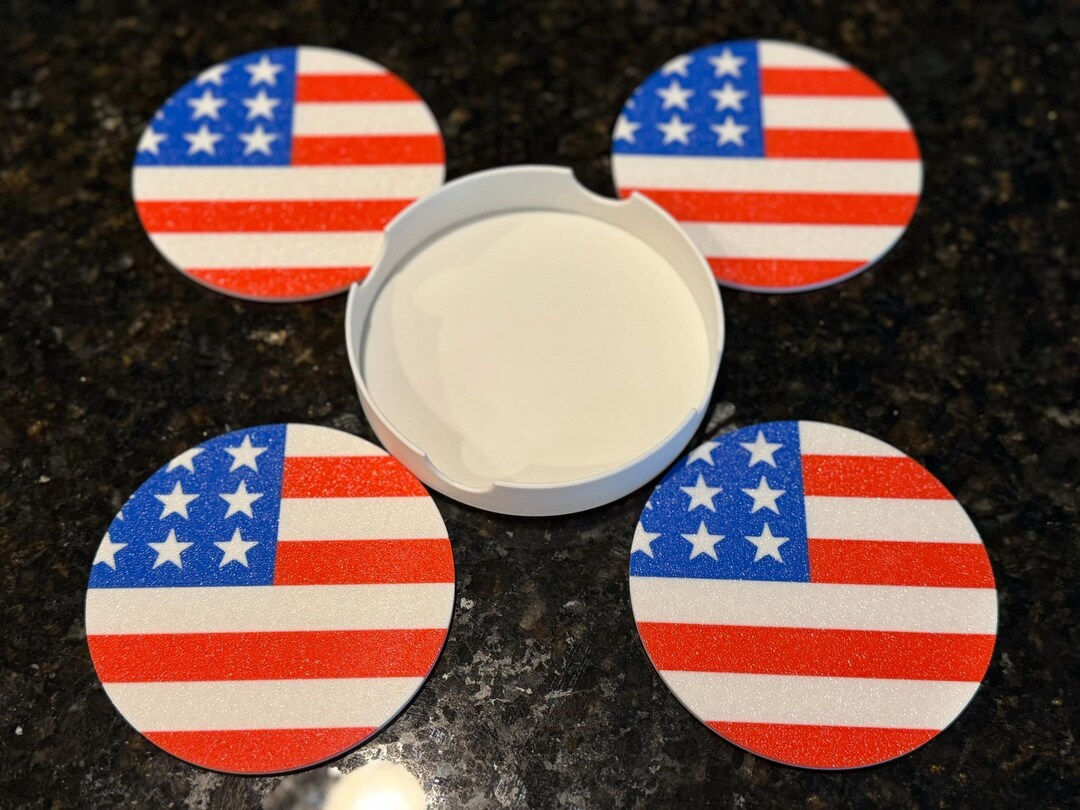 USA Flag 3D Printed Drink Coaster Set | Patriotic Decor | Party Decor ...