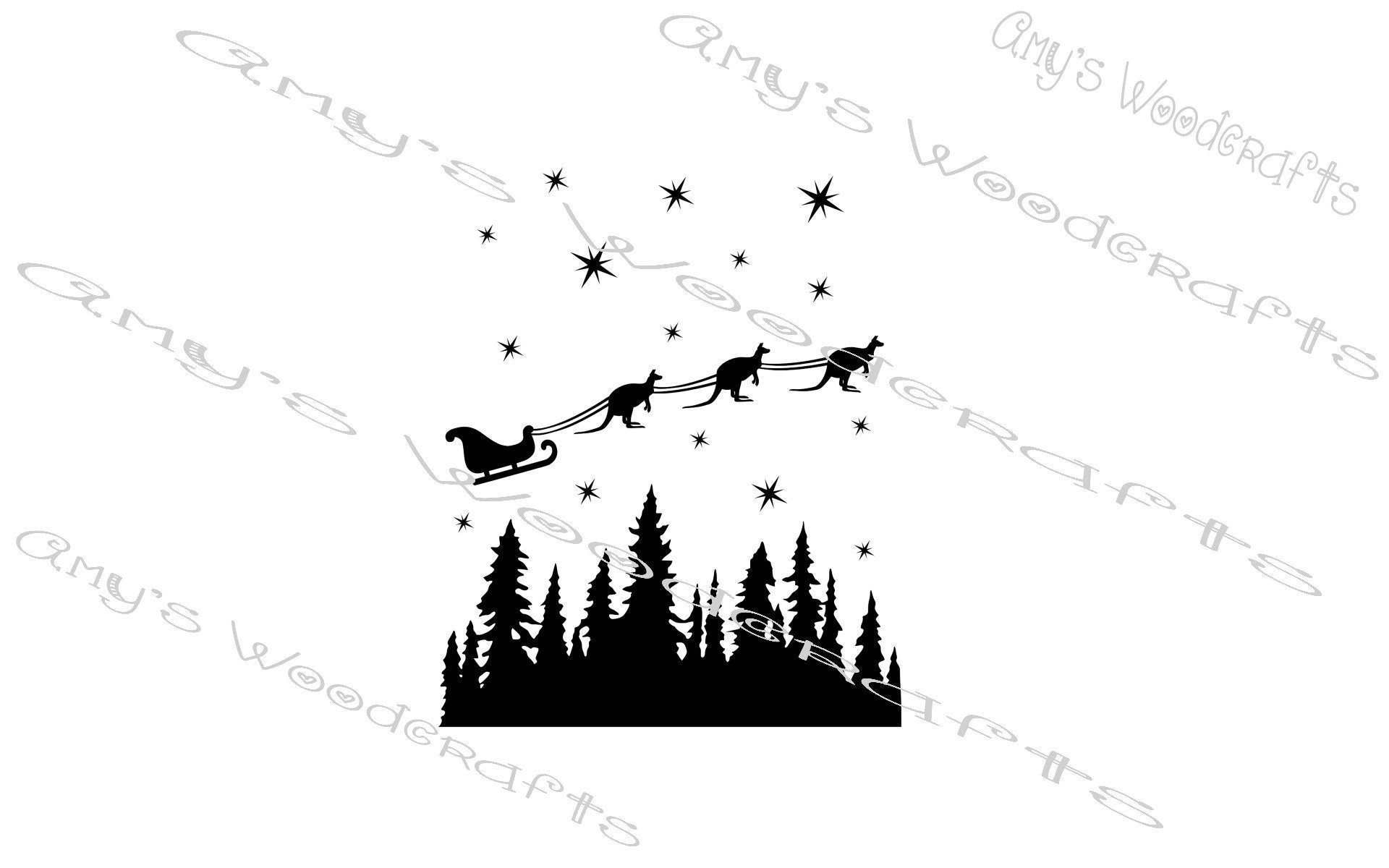 Kangaroo Pulling Santa's Sleigh - Down Under Christmas Digital File for ...