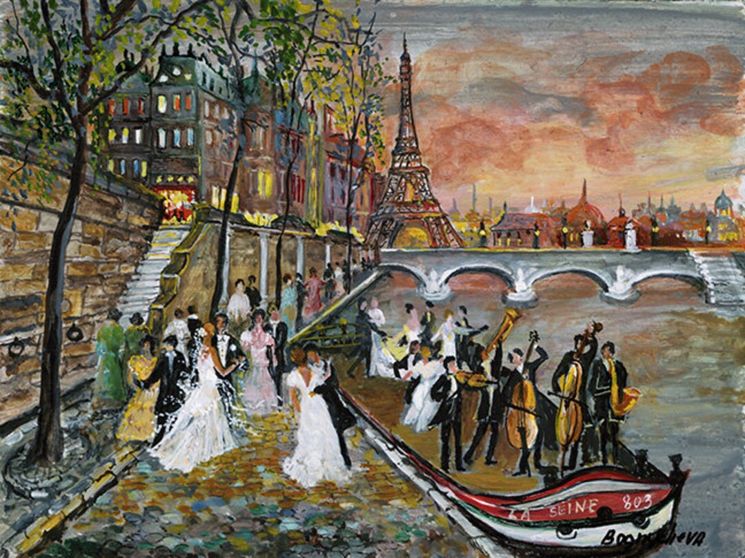 Festivity on Seine River at Night, Paris. Eiffel Tower. Wedding ...