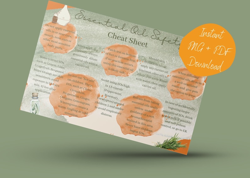Essential Oil SAFETY Cheat Sheet, 5x7 Instant Download and Printable ...