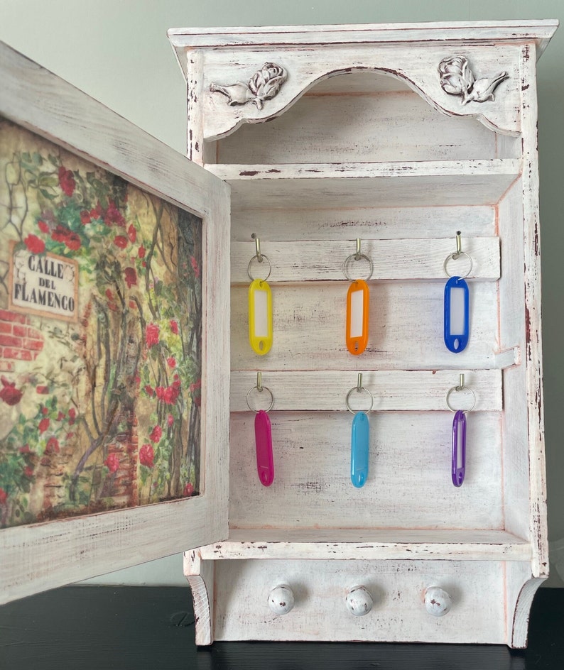 Wooden Key Box in Retro Style Calle Del Flamenco. Rustic Key Holder ...