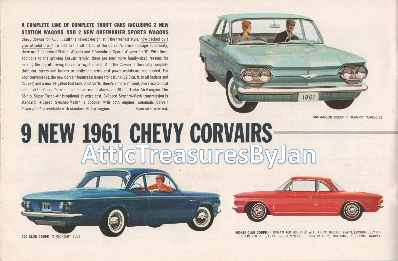 Vintage 1961 Chevrolet Sales Brochure, Complete With 10 Pages, All ...