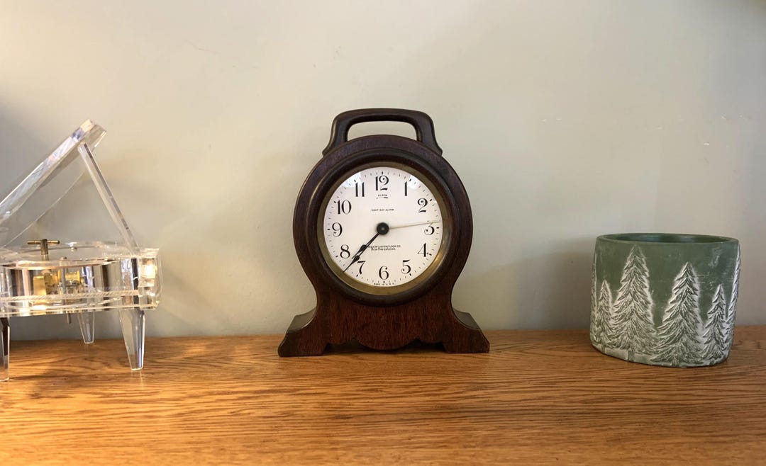 Rare Antique Carriage Clock Early 1900s New Haven USA Wood With Handle ...