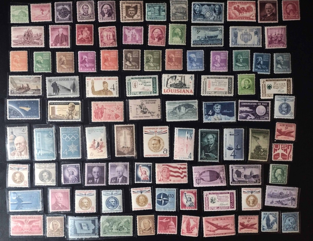 Old US Postage Stamps, 1930s-1960s, 105 Mint Unused, Full Gum, Never ...