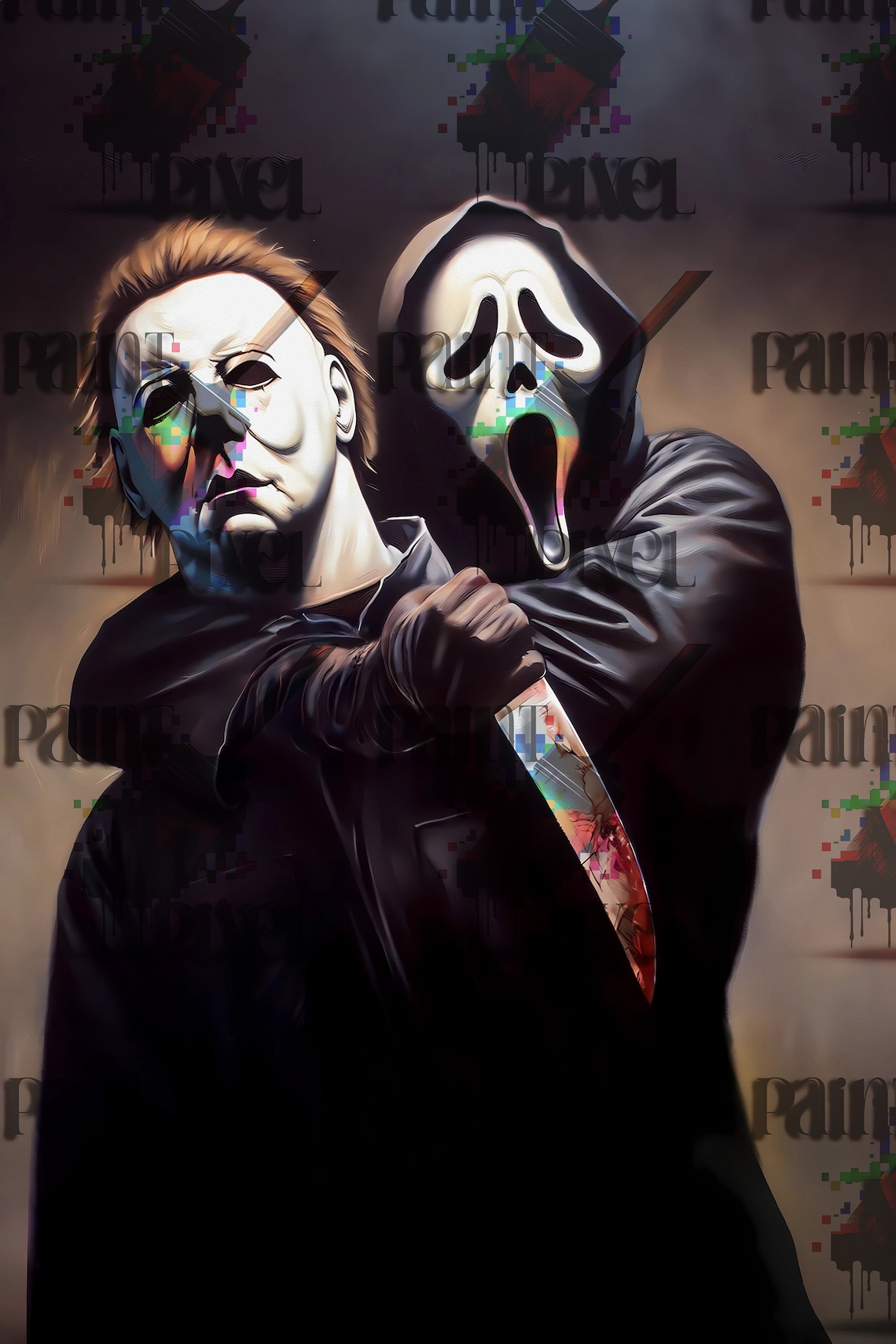 Michael Myers and Ghostface Art, Halloween Horror Movie, Halloween Decor, Scream Horror Poster ...