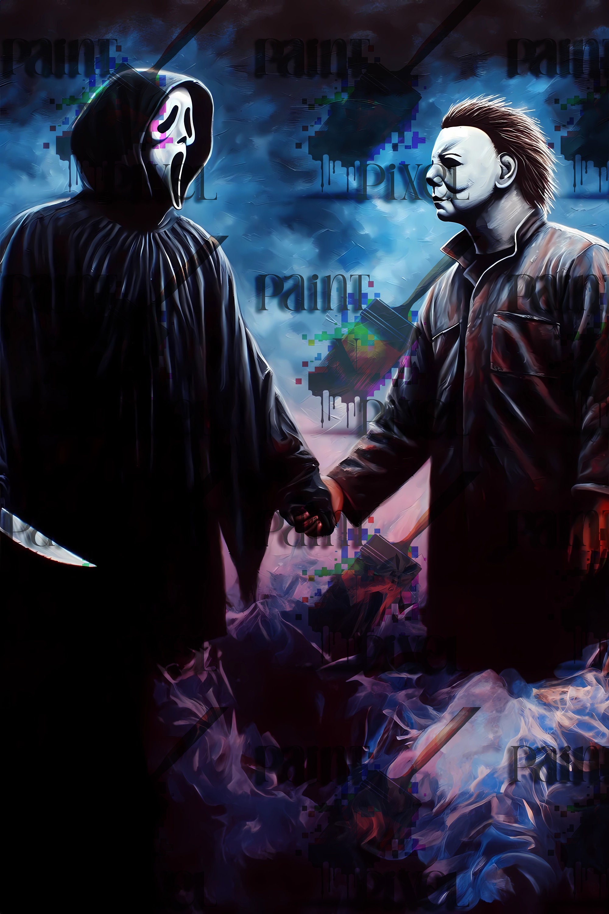 Michael Myers and Ghostface Art, Halloween Horror Movie, Halloween Decor, Scream Horror Poster ...