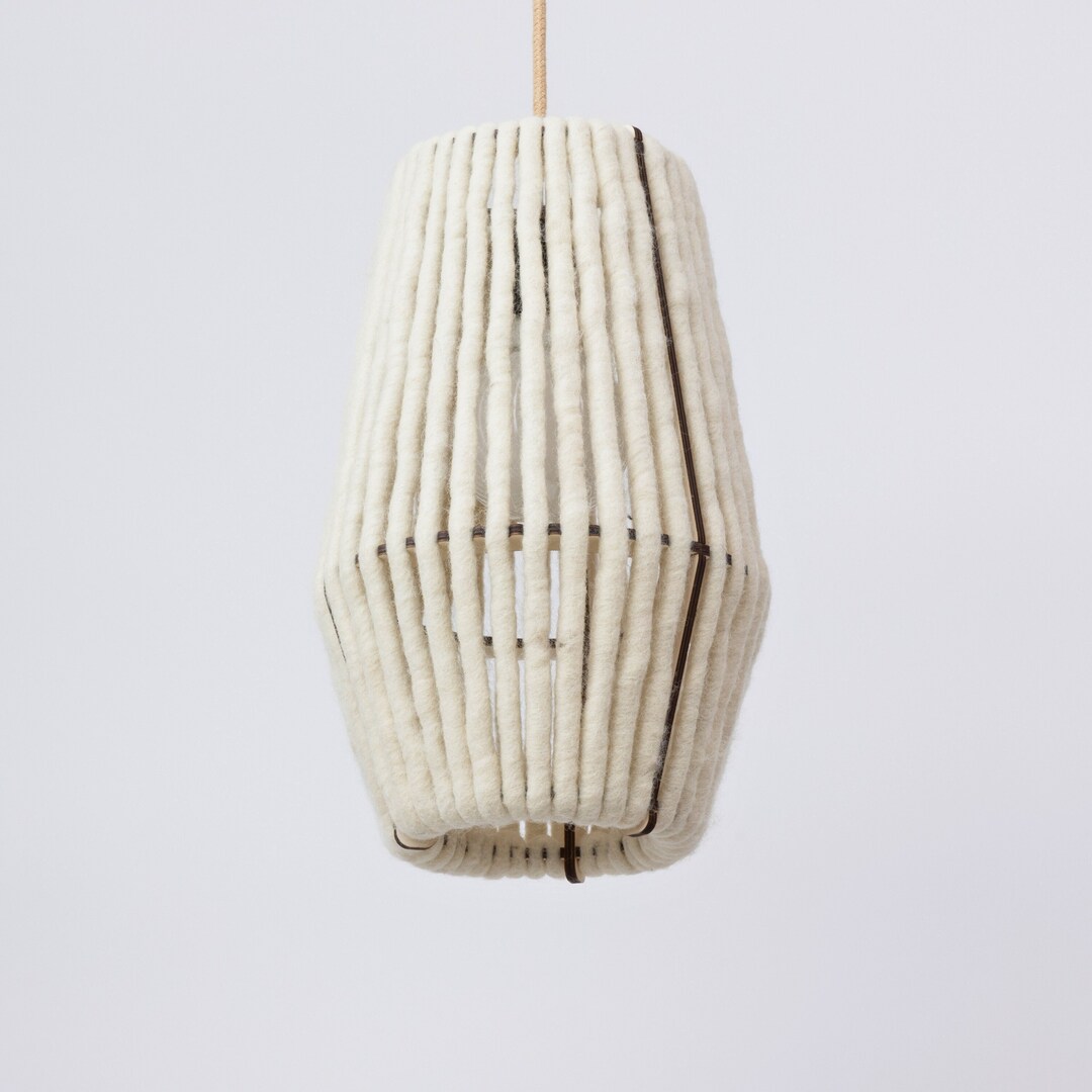 A Pendant Lamp Made of Wool and Wood, Ideal for Dining Rooms, Living ...