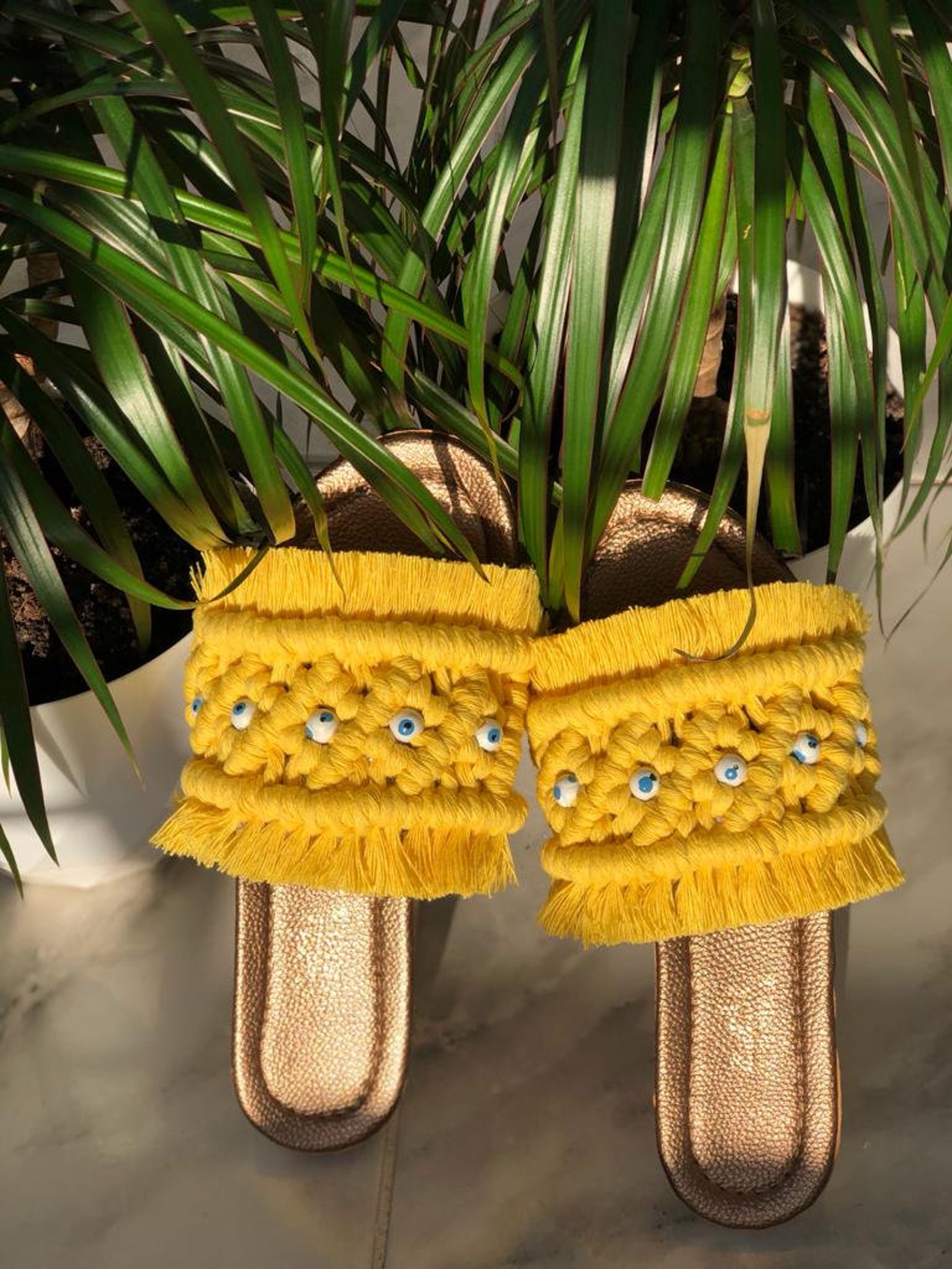 Evil Eye Ethnic Macrame Slippers Handmade Macramé Sandals - Etsy