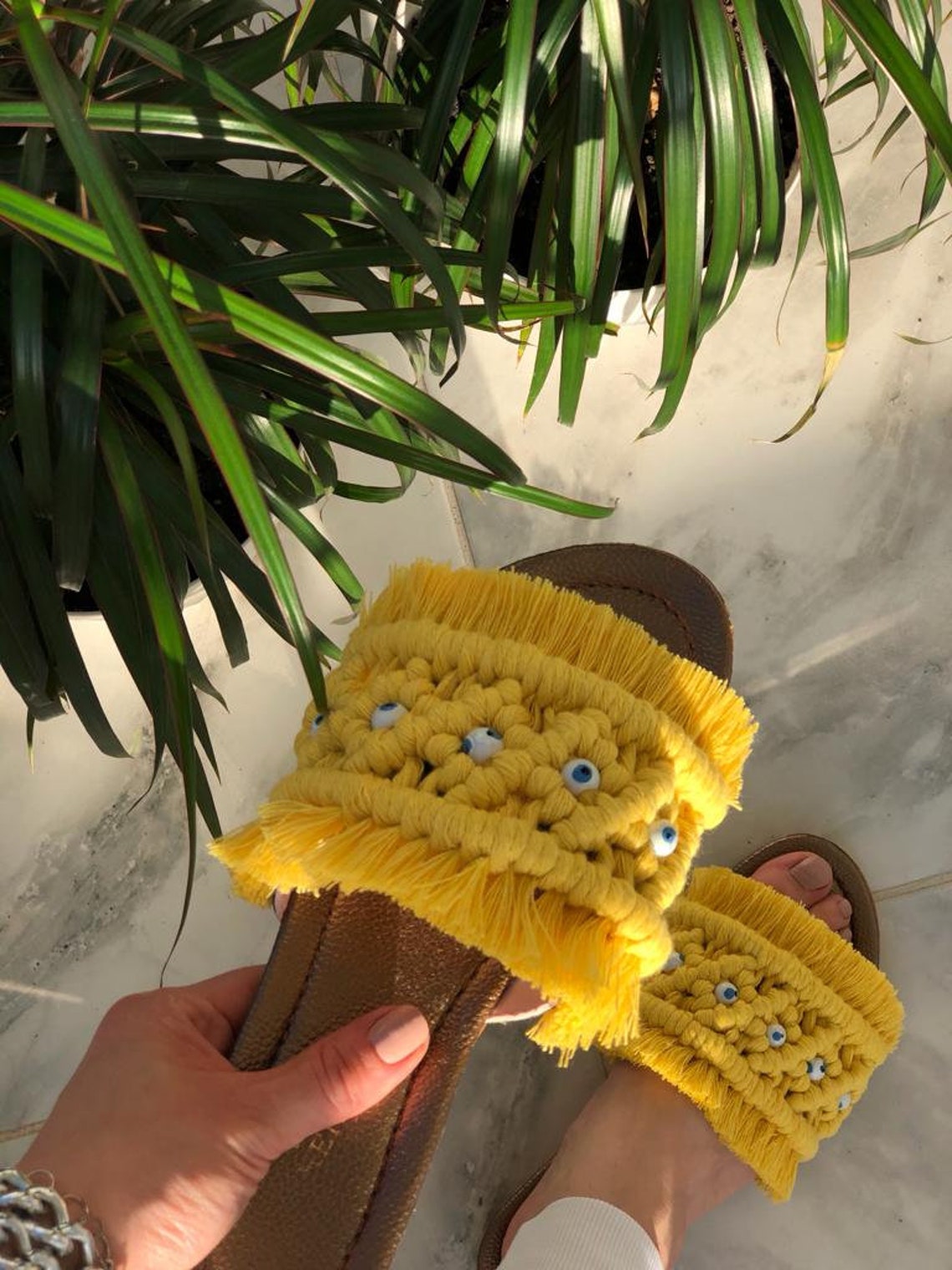 Evil Eye Ethnic Macrame Slippers Handmade Macramé Sandals - Etsy