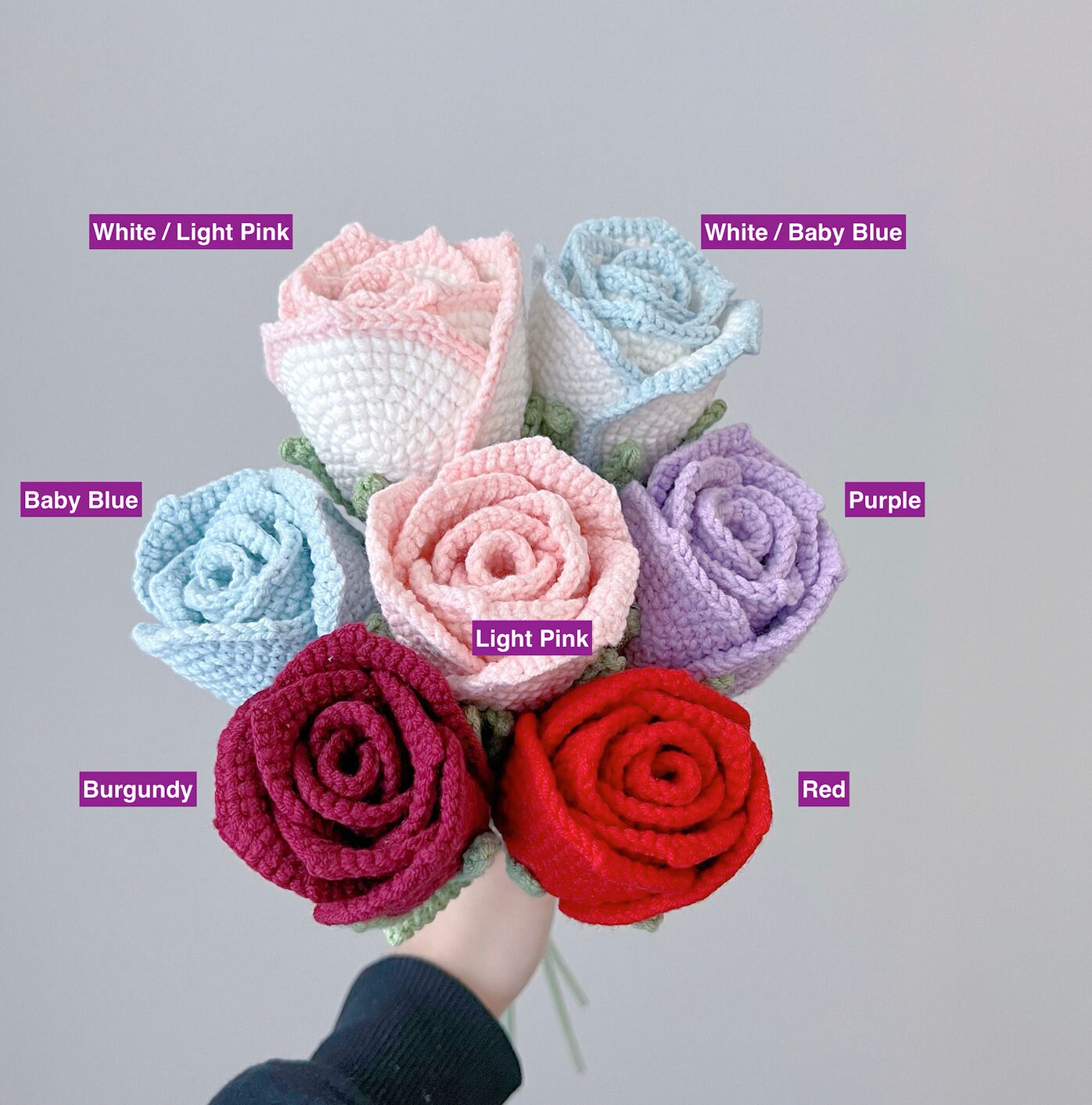 Crochet Rose Crochet Flower Bouquet Handmade Flower Gift for Valentine ...