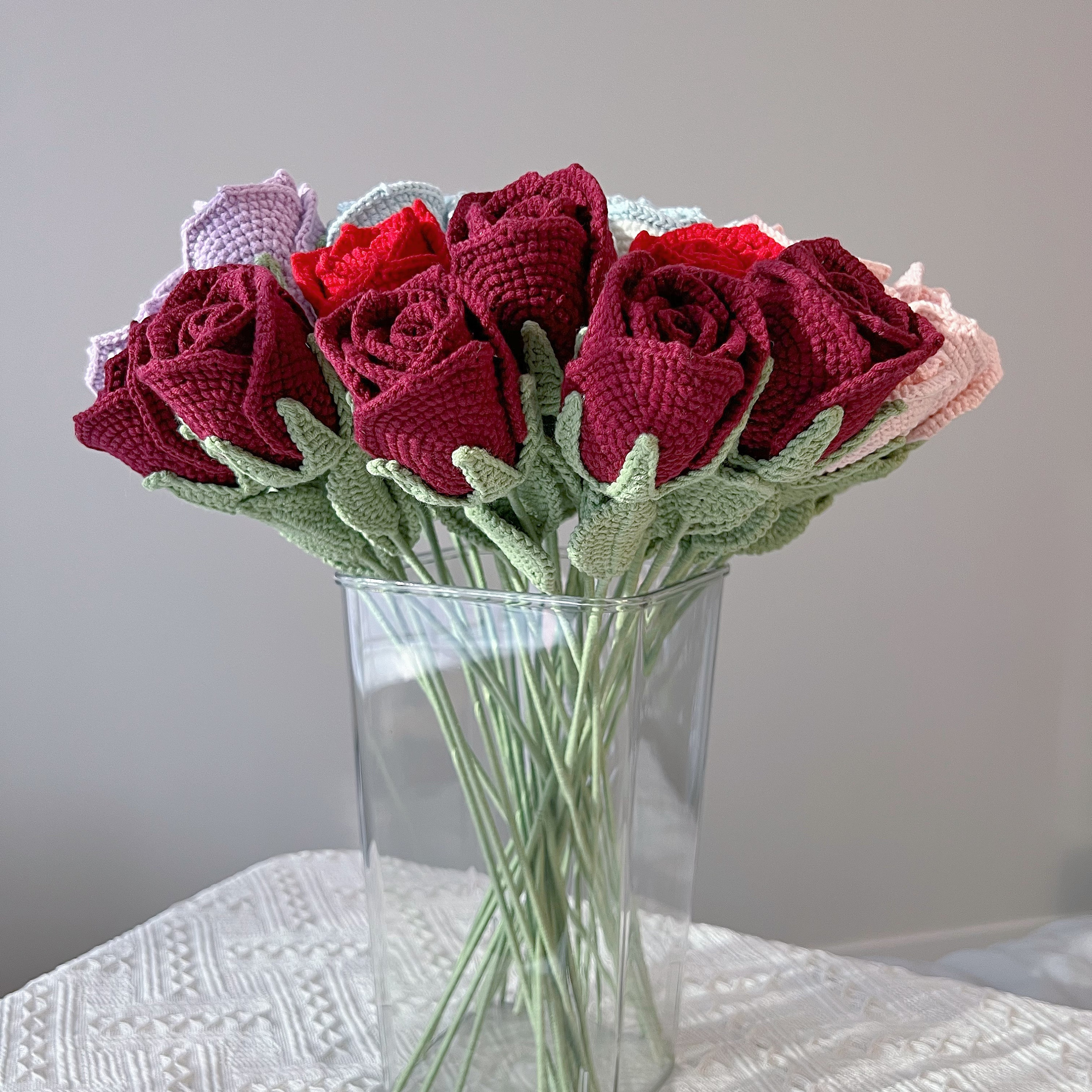 Crochet Rose Crochet Flower Bouquet Handmade Flower Gift for Valentine ...