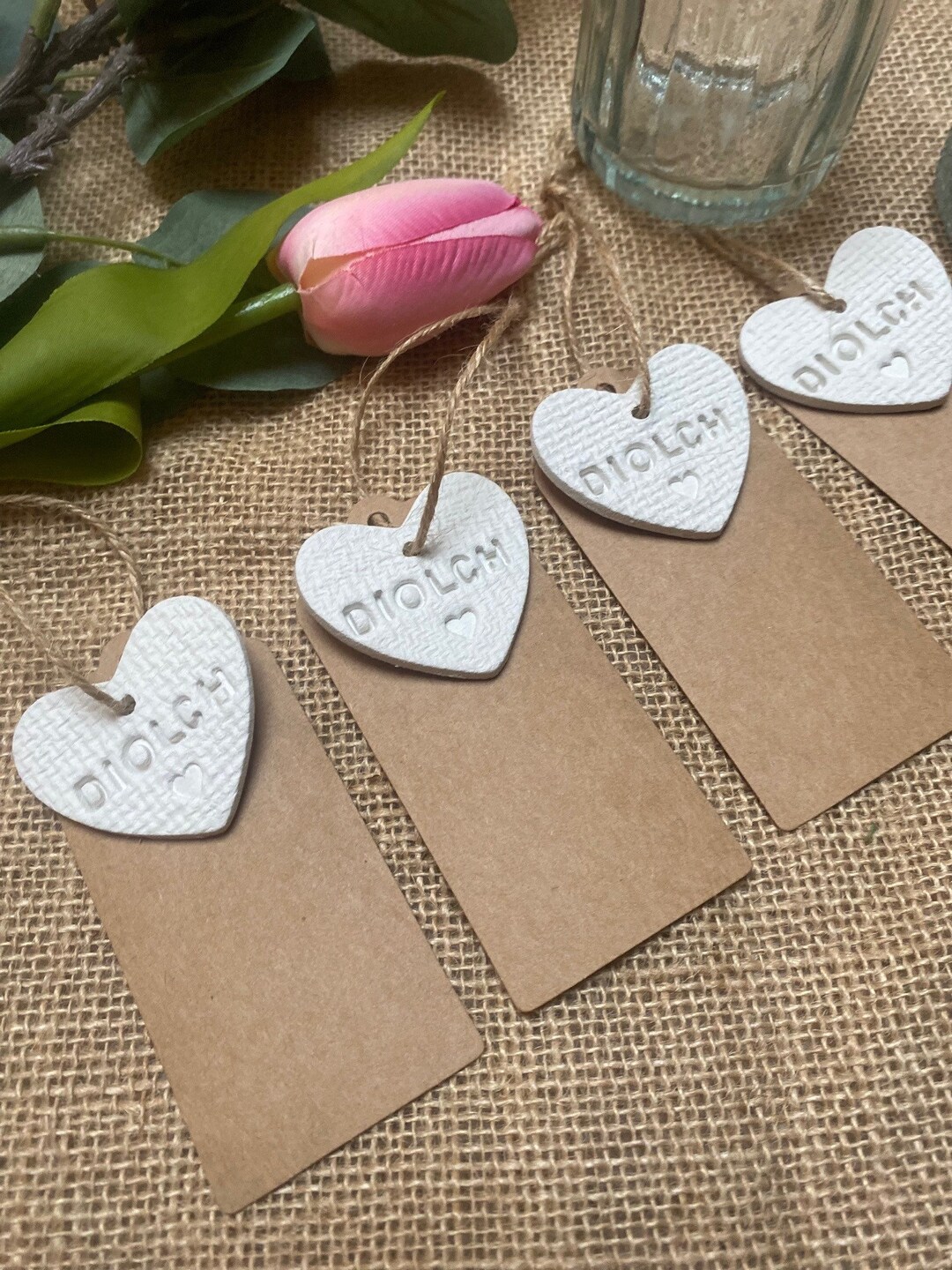 Set of 4-thank You Diolch Welsh Gift Tag / Heart Wedding Favour / Thank ...