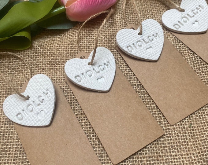 Set of 4-thank You Diolch Welsh Gift Tag / Heart Wedding Favour / Thank ...