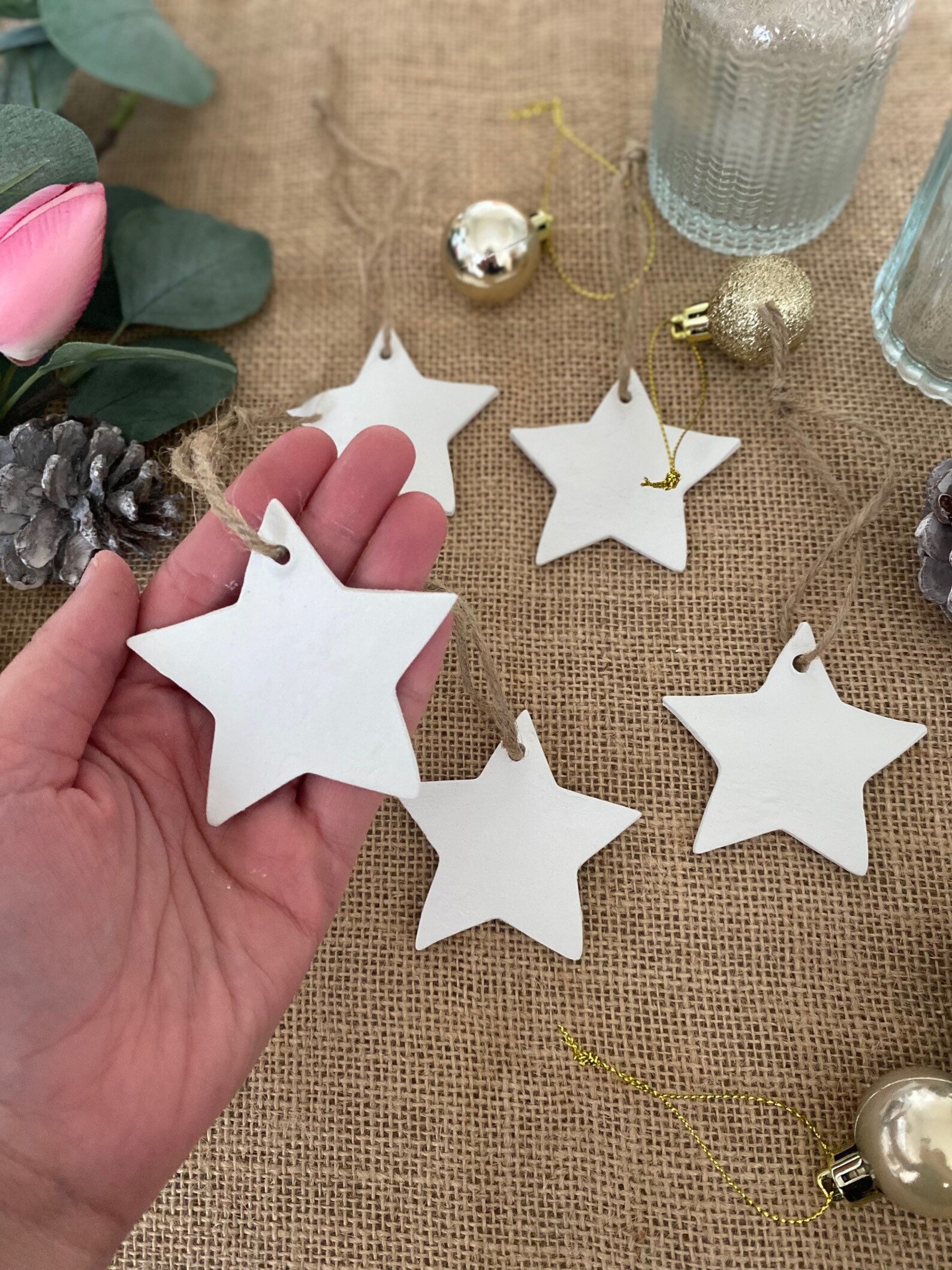 Set of 5 Plain White Star Clay Decoration Christmas - Etsy