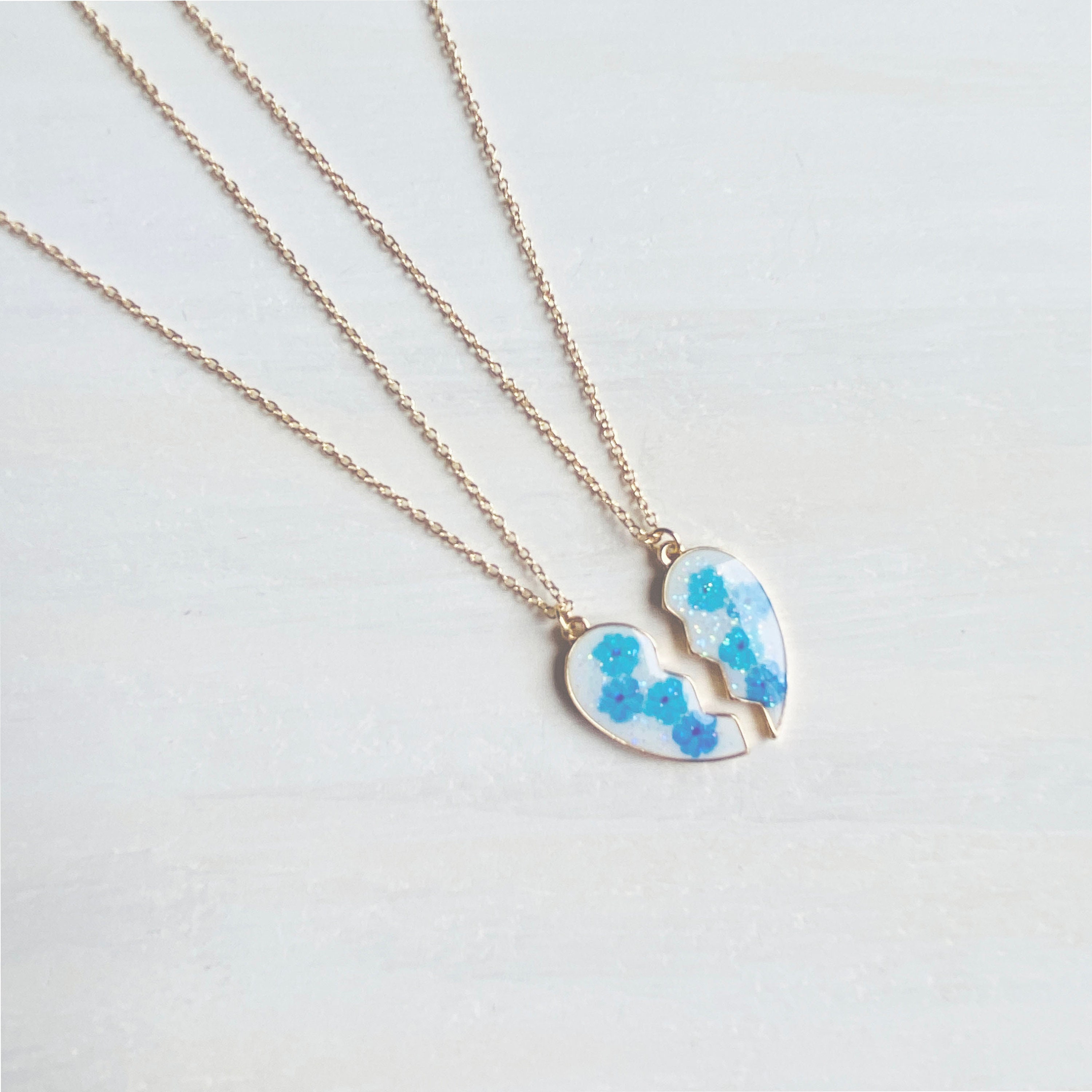 Best Friends Split Heart Necklace Set of Two Enamel Heart - Etsy