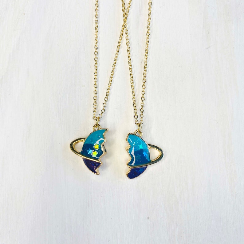 Enamel Split Planet Best Friends Necklace Set of Two Couple - Etsy