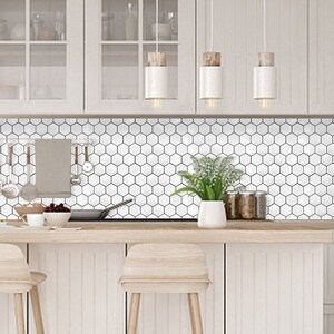 10 PCS Minimalist White Hexagon Tile Stickers, 3D Crystal Peel & Stick ...