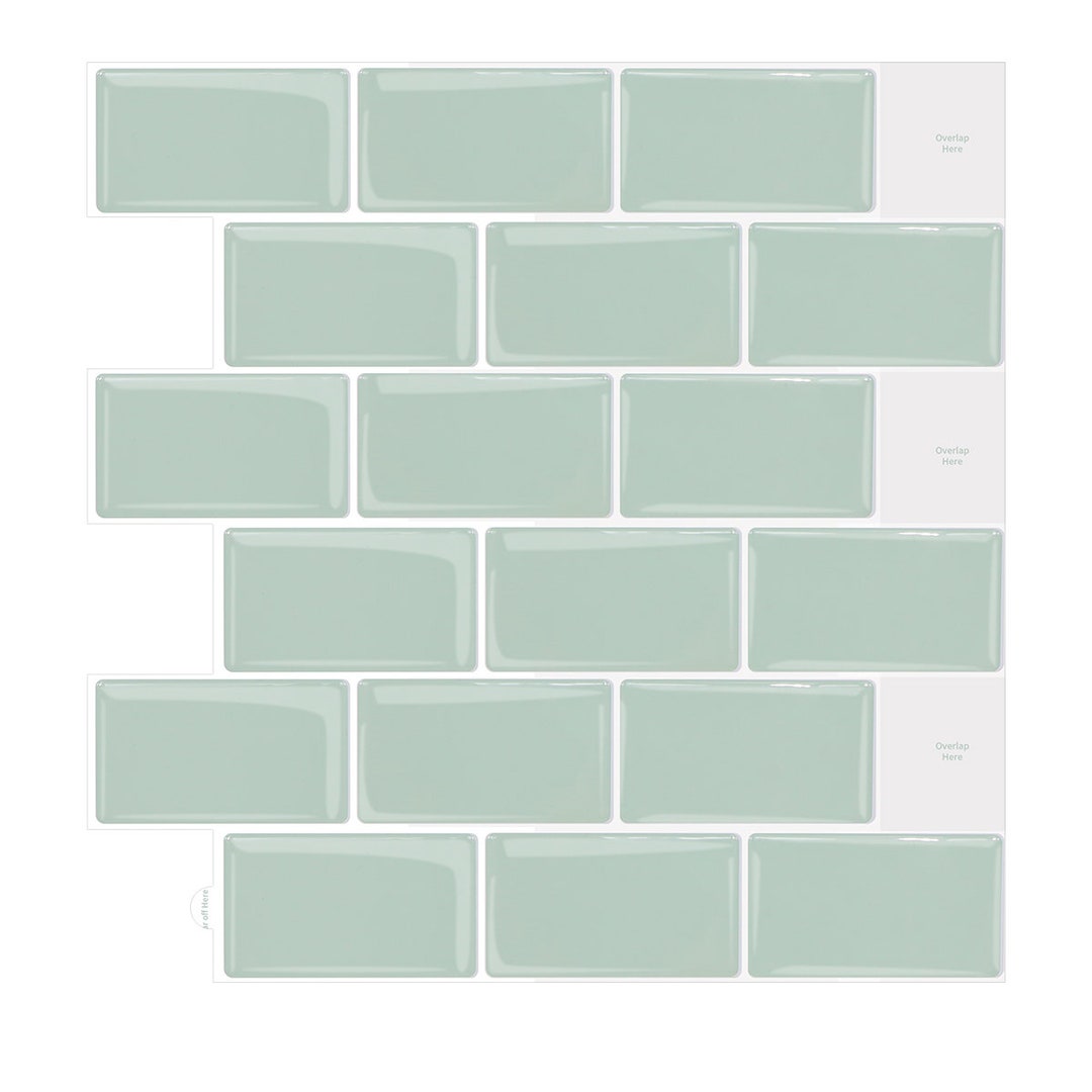 10 PCS Light Green Subway Tile Stickers, 3D Crystal Peel & Stick Tiles ...