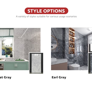 10 Gray Tones Marble Elegance Peel & Stick Tiles: Glossy, Waterproof ...