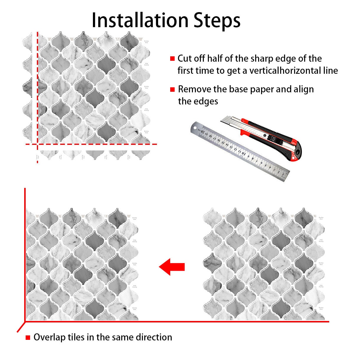 10 PCS Minimalist White With Gray Gaps Mosaic Tile Stickers, 3D Crystal ...