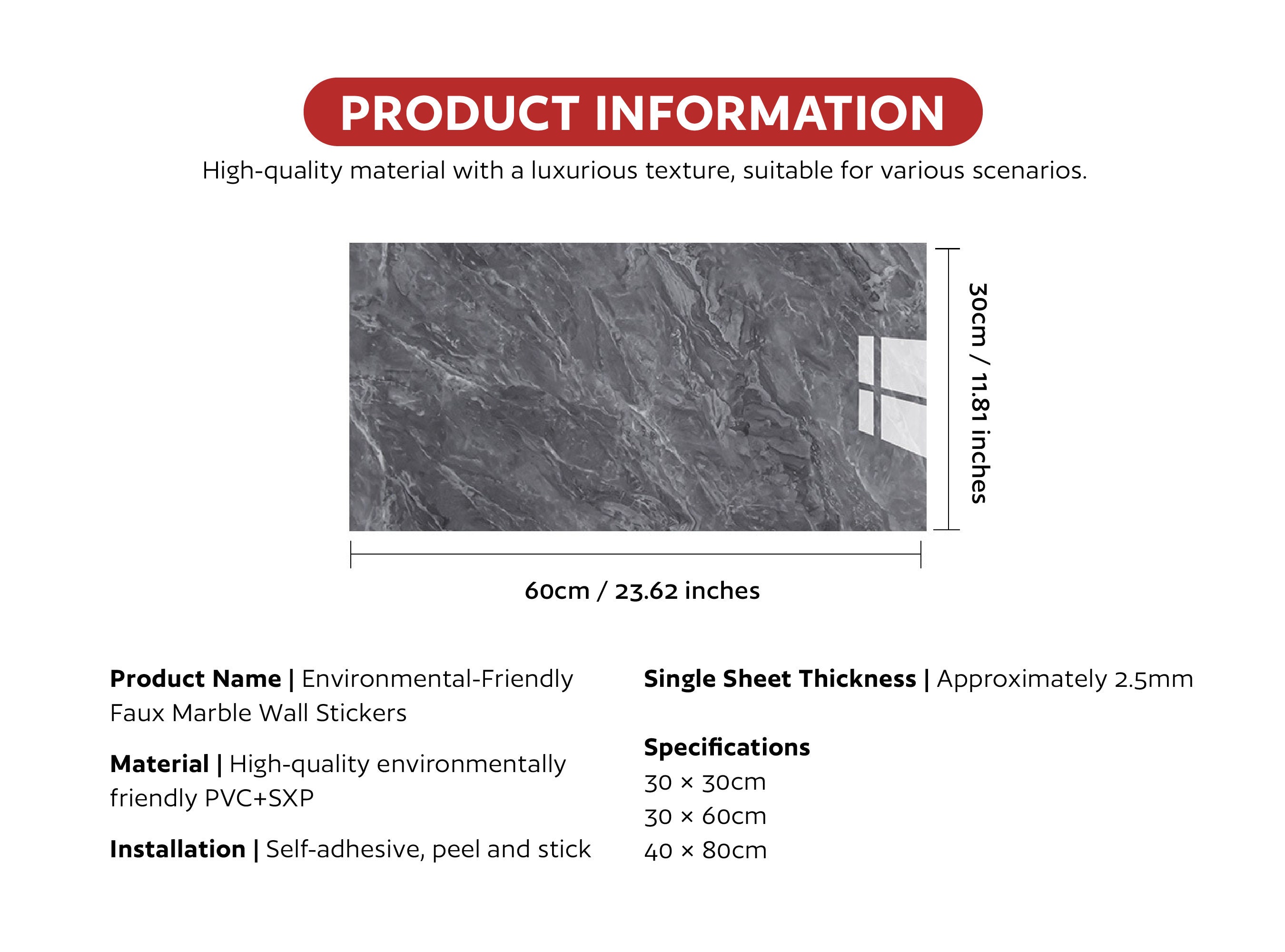 10 Gray Tones Marble Elegance Peel & Stick Tiles: Glossy, Waterproof ...