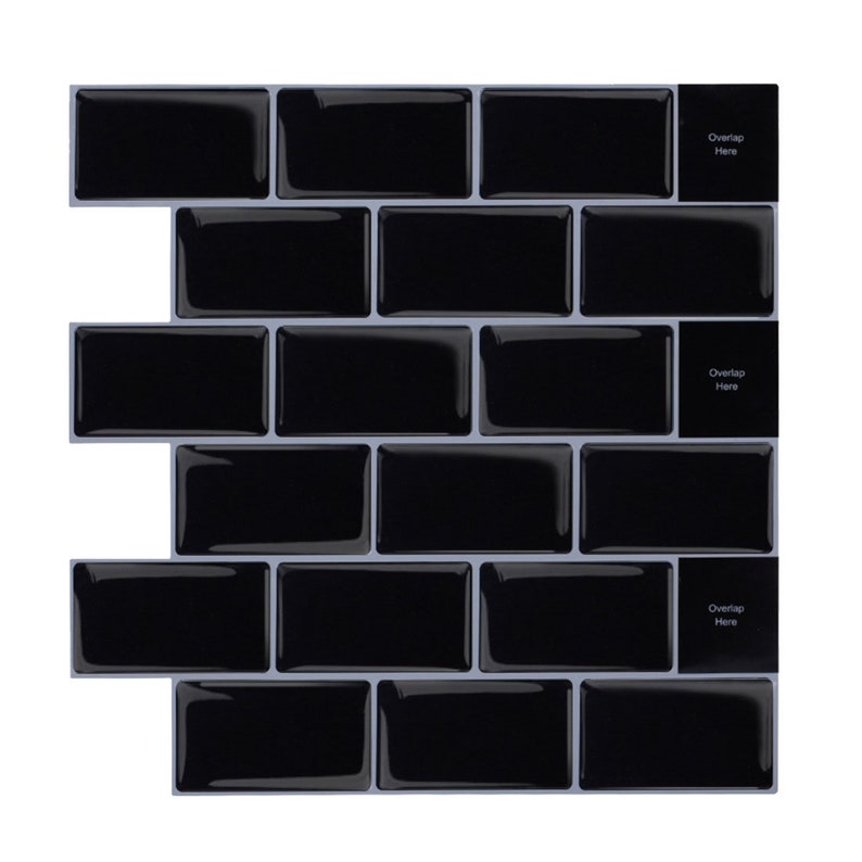 10 PCS Black Metro Subway Tile Stickers, 3D Crystal Peel & Stick Tiles ...