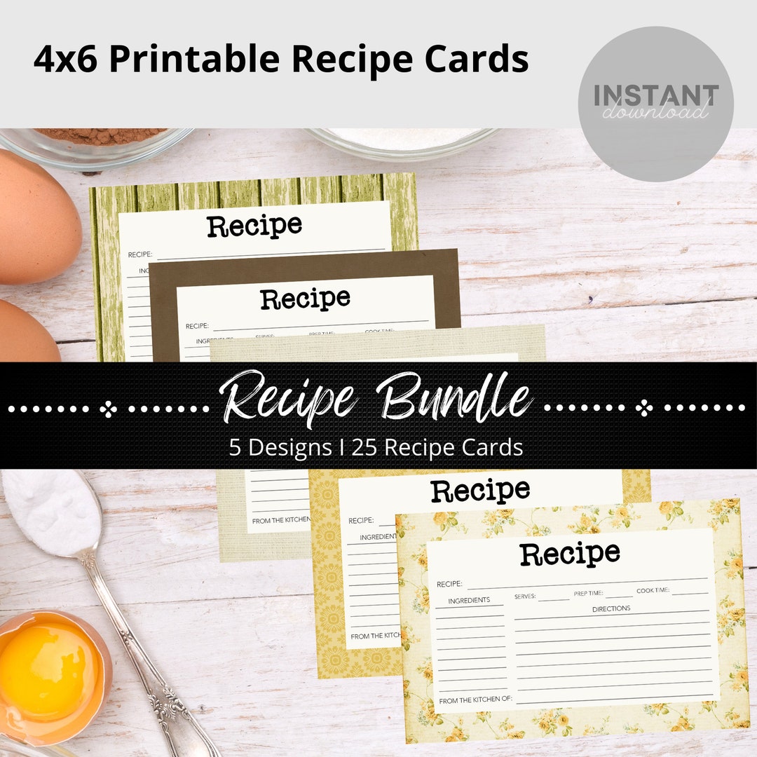 Recipe Card Bundle, Printable Recipe Cards, Recipe PDF, Recipe Digital ...