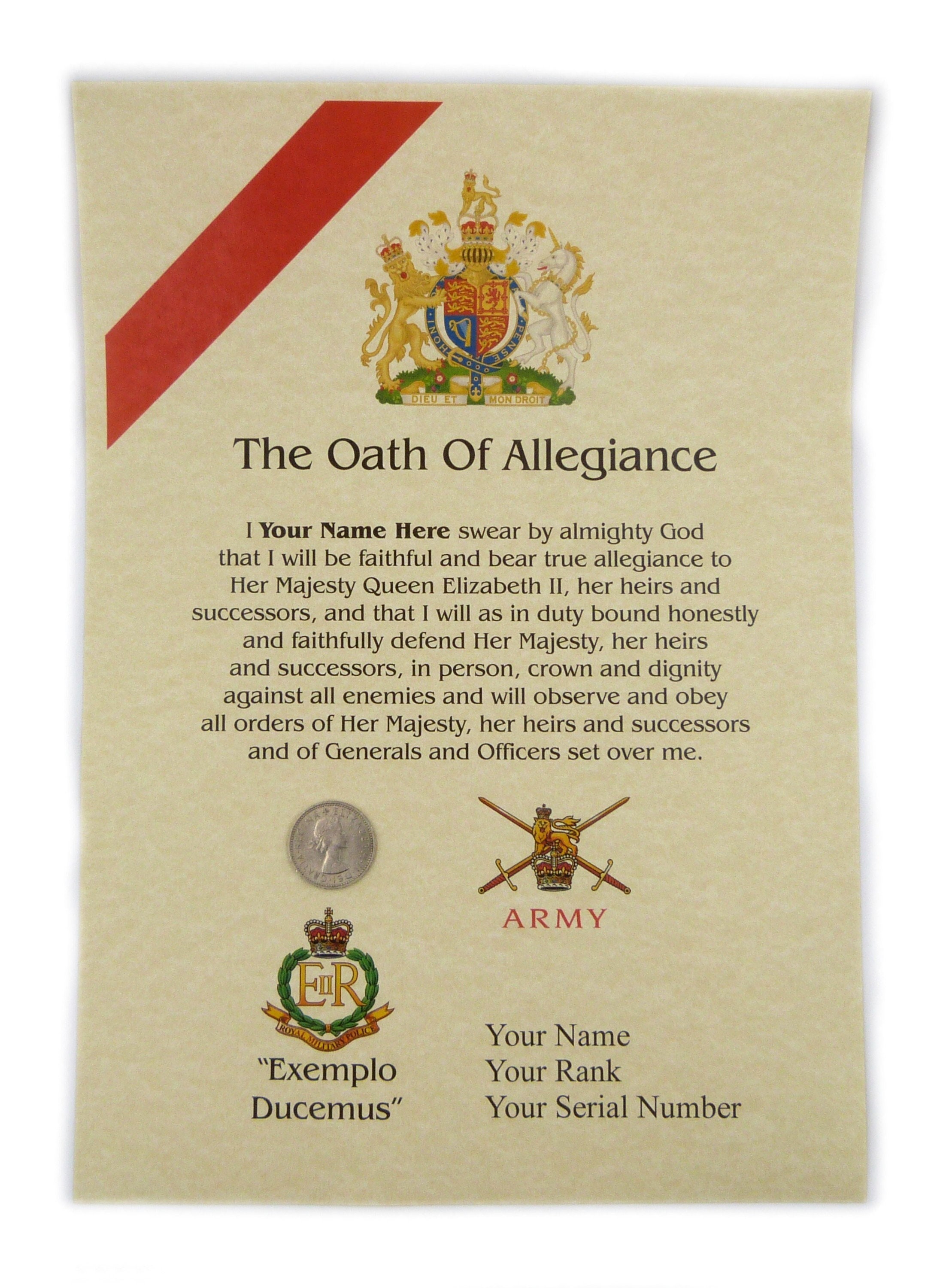 RMP Royal Military Police Oath of Allegiance Certificate - Etsy Canada