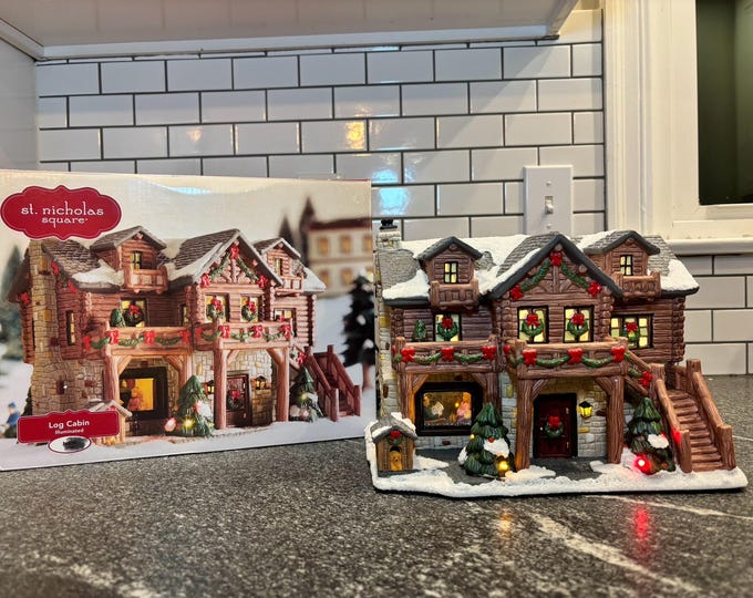 St. Nicholas Square: Log Cabin, Lighted House, Vintage Decor, Ceramic ...