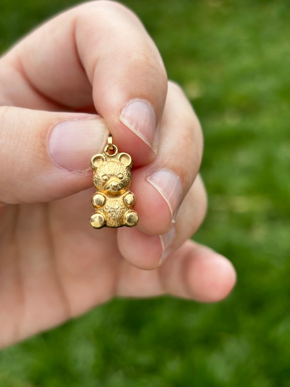 Vintage 14K Gold Puffy Teddy Bear Pendant, Gold Charm… - Gem