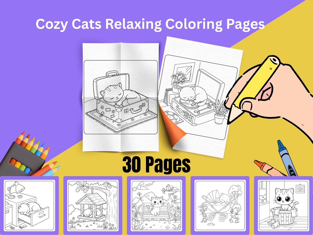 Printable Cat Coloring Pages for Adults | Relaxing Cozy Cats | Stress ...