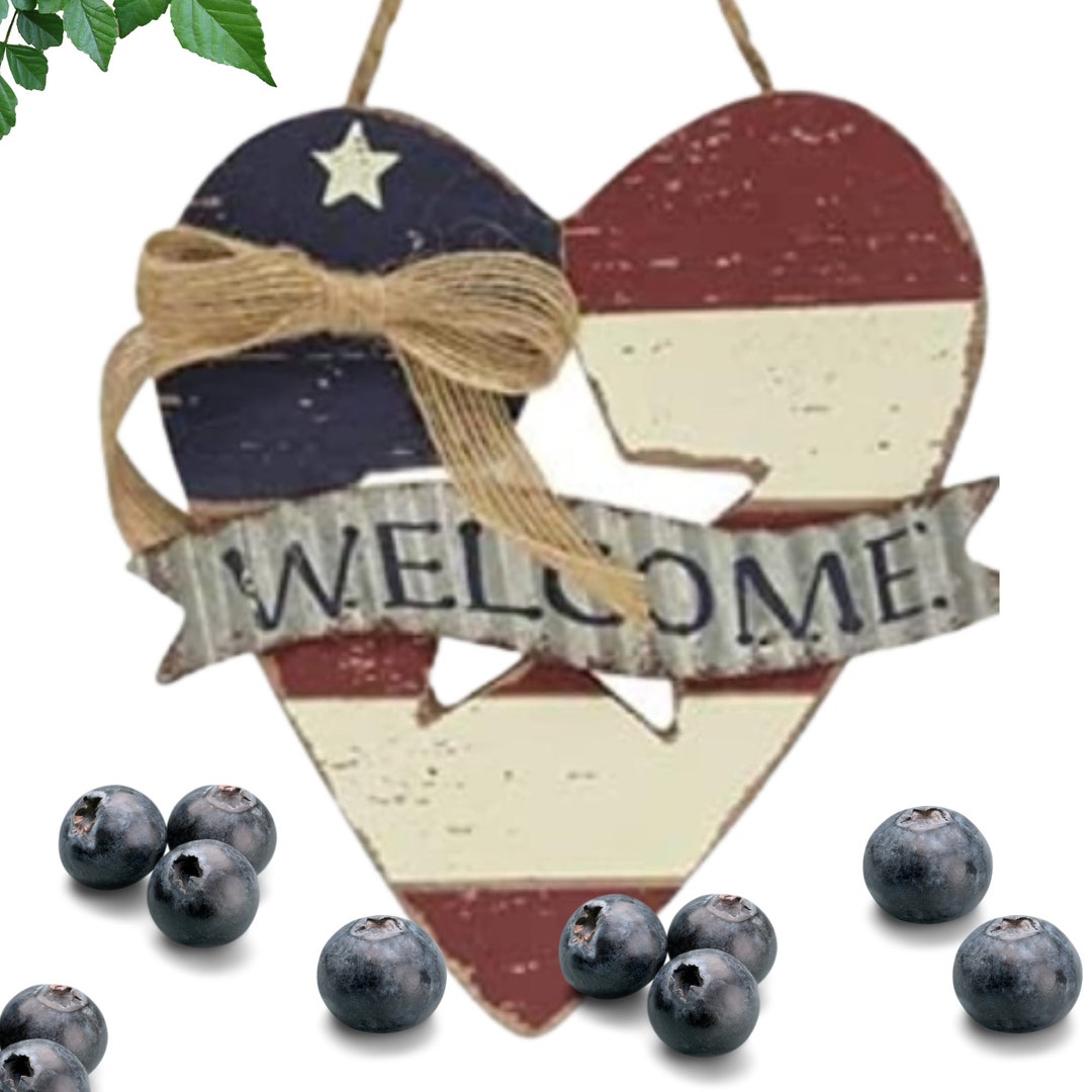 Patriotic American Flag Welcome Sign, Rustic Wood Heart Decoration ...