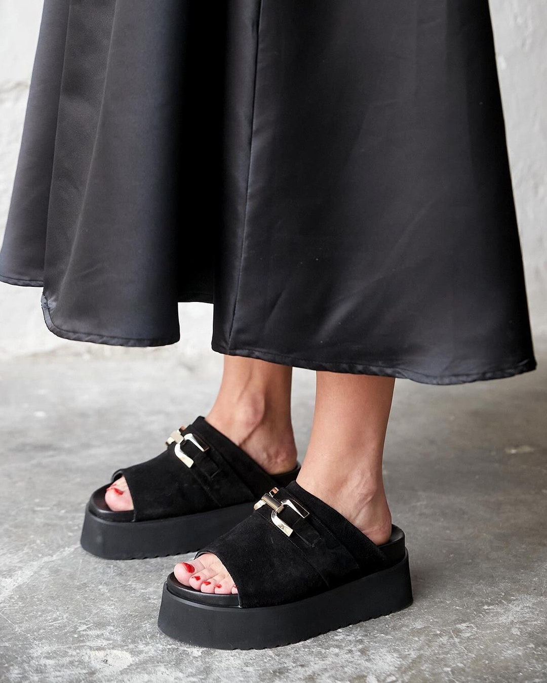 Black Suede Platform Slippers,elegant Slippers for Women,tan,black ...