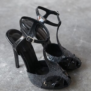 Heeled Shoes With Colored Stones,black High Heels,ankle Strap Heels ...