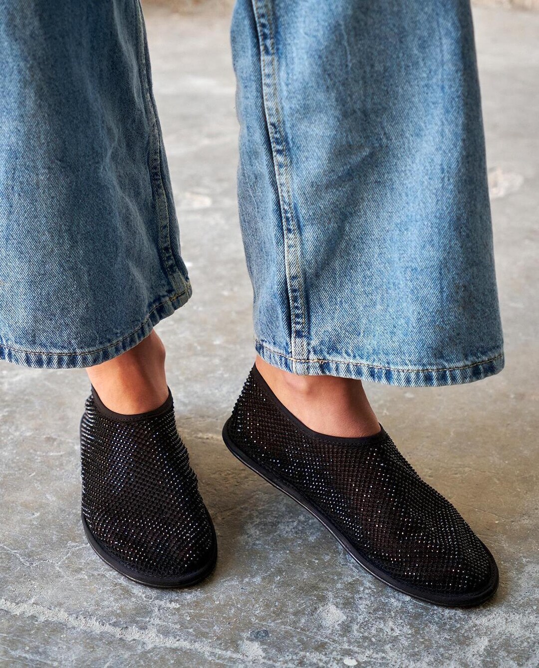 Black Rhinestone Mesh Slip on Flats ,sparkly Comfortable Women’s Shoes ...